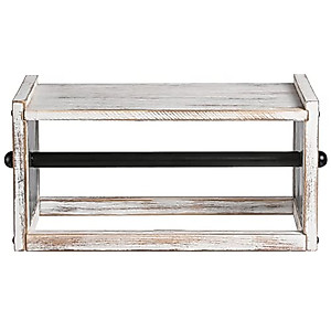 FARM IN Paper Towel Holder, Rustic Wall Mount & Countertop Kitchen Organizer with Top Storage Shelf and Barn Door “X-Cross” Design, Industrial Farmhouse Paper Towel Dispenser, Bathroom Towel Rack