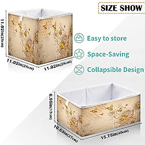visesunny Closet Baskets Vinatge Style Sunflower Bee Storage Bins Fabric Baskets for Organizing Shelves Foldable Storage Cube Bins for Clothes, Toys, Baby Toiletry, Office Supply