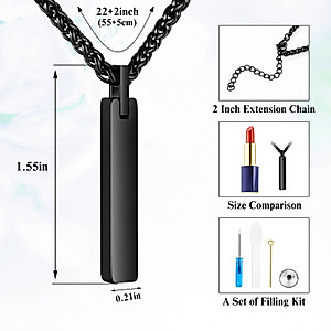Dletay Urn Necklace for Ashes Stainless Steel Cremation Jewelry for Ashes Memorial Ash Necklace for Men Women Ash Holder Black