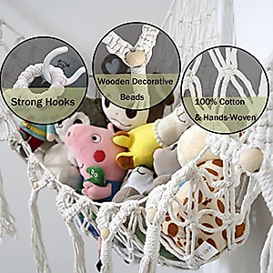 Stuffed Animal Hammock, Toy Hammock Stuffed Animal Net with Tassels Macrame, Corner Plush Toys Net Holder Hanging Net Storage Organizer for Boho Nursery, Play Room, Kids Bedroom