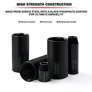 BeHappy 3/8" Impact Socket Set, 49Pcs Socket Set, Drive Impact Socket Set includes Metric (8-22mm) and SAE Socket Set (5/16"-3/4"), Deep/Standard, Cr-V, 6 Point,Extension Bars,Universal Joint,Adaptor