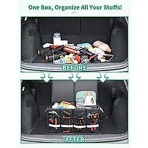 Oasser Trunk Organizer Cargo Organizer Trunk Storage Waterproof Collapsible Durable Multi Compartments with Foldable Cover Aluminium Alloy Handle Reflective Strip