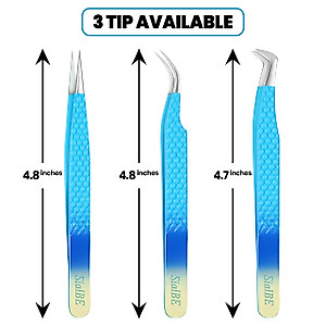 Eyelash Extension Tweezers-3 Pcs Diamond Grip Lash tweezers For Eyelash Extensions-SialBE Straight And Curved L-Shape Eyelash Tweezers, Tweezers For Eyelash Extensions With Silver Tip