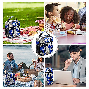 Insulated Lunch Bag, Leakproof Portable Lunch Box for Women Men Boys Girls, Large Capacity Cooler Bag with Handle and Bottle Pocket for Office School Camping Hiking Outdoor Beach Picnic (Camo Blue)