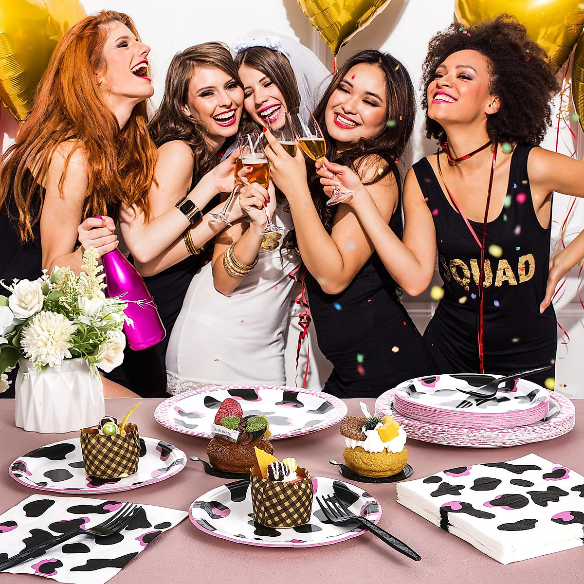 Cow Print Party Supplies 96Pcs, HYMENEX Pink Cow Theme Party Tableware Supplies Set Include Plates, Napkins, Forks for Cow Print Party Decorations Cow Theme Farm Animal Party Supplies Serves 24 Guests