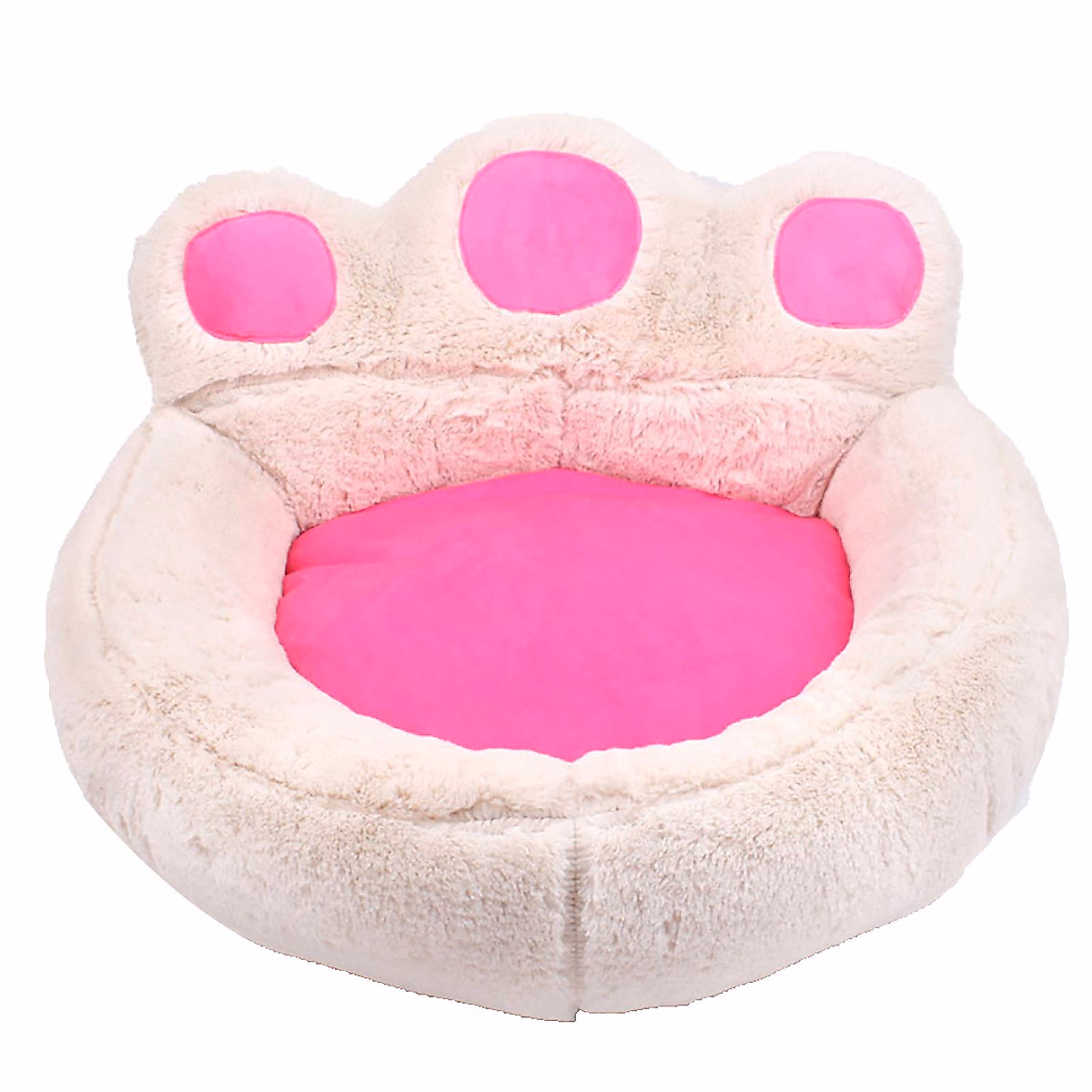Durable Comfortable Natural Cat Dog Beds for Small Pet,Lovely Bear Paw Shape Dog Cats Pet Cushion Bed Warm Plush Soft Nests Kennel - White