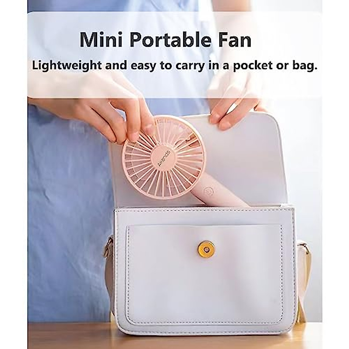 AKANDS Mini Portable Electric Fan, USB Rechargeable Handheld Fan Three-Speed Adjustment, Personal Fan with Phone Holder Base, Lightweight Fan for Stylish Girls, Women and Men Indoor Outdoor (Blue)