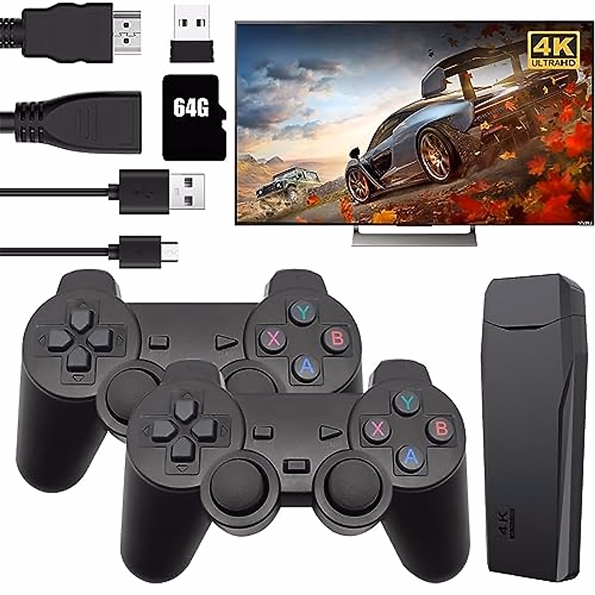 Wireless Retro Game Console,Retro play Game Stick,Nostalgia Stick Game,4K HDMI Output,Plug and Play Video Game Stick Built in 12000+ Games(64G)