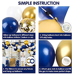 RUBFAC Navy Blue Gold Balloon Garland Arch Kit 146pcs Royal Blue Gold White Balloons for Graduation Birthday Party Baby Shower Decoration