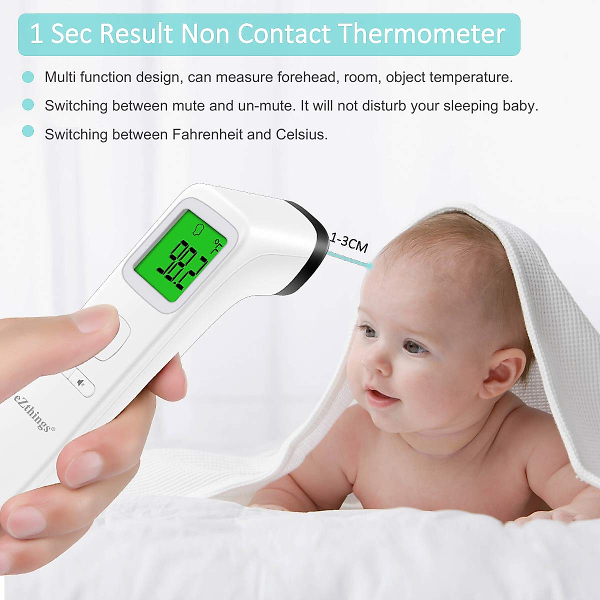 eZthings Forehead Thermometer Medical Non Touch Infrared with Fever Alarm