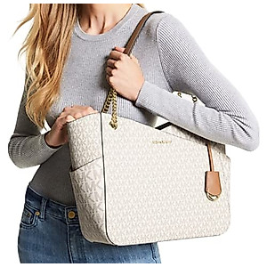 Michael Kors Jet Set Travel Large Chain Shoulder Tote (VANILLA Multi)