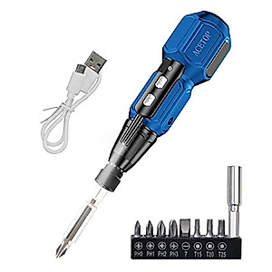 ACETOP Electric Screwdriver Cordless 900mAh Rechargeable Screwdriver with Dual Heads Bit, Extension Rod, 8 Bits and USB Cable, 4N.m Electric Torque, LED Light, Forward and Reverse Rotate