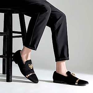 Jousen Men's Loafers Velvet Slip On Dress Men Shoes Soft Vintage Luxury Mens Wedding Party Prom Shoes for Men(AMY3020A Black 10.5)