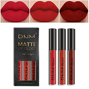 AMY'S DIARY 3Pcs Bright Red Matte Liquid Lipstick Sets, Lip Stain Long Lasting 24 Waterproof Lip Gloss Gift Set Matt Makeup for Women Lippies (05)