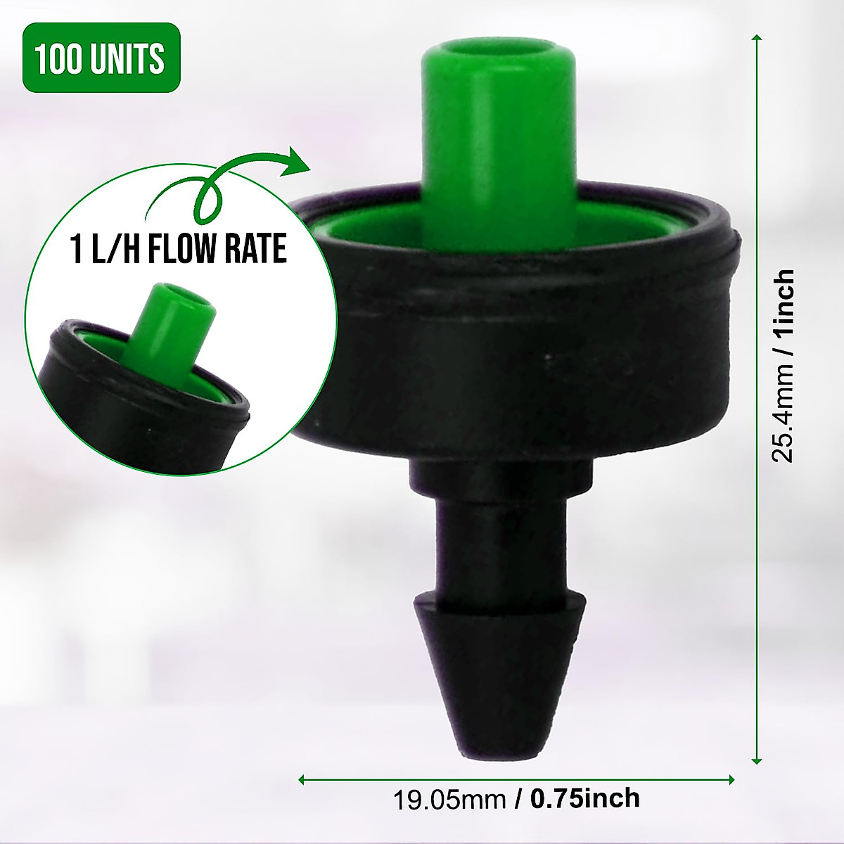 Pressure Compensating Drippers (Pack of 100) - 1L/h Flow Rate by- Ideal for Home Gardens, Orchards, and Greenhouses