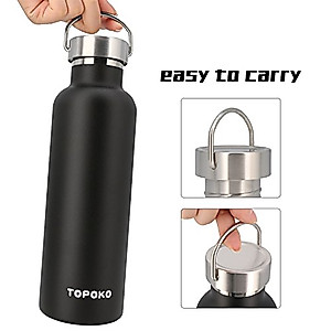 TOPOKO 25 oz Stainless Steel Vacuum Insulated Water Bottle, Keeps Drink Cold up to 24 Hours & Hot up to 12 Hours, Leak Proof and Sweat Proof. Large Capacity Sports Bottle Wide Mouth Metal Lid (Black)