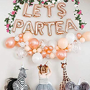 LaVenty 12 PCS LET'S PAR TEA Balloons Tea Party Birthday Banner Tea Party Decorations Lets Par-Tea Party Decor Par Tea Baby Shower Par Tea First Birthday Decoration Flower Garland(180inch)