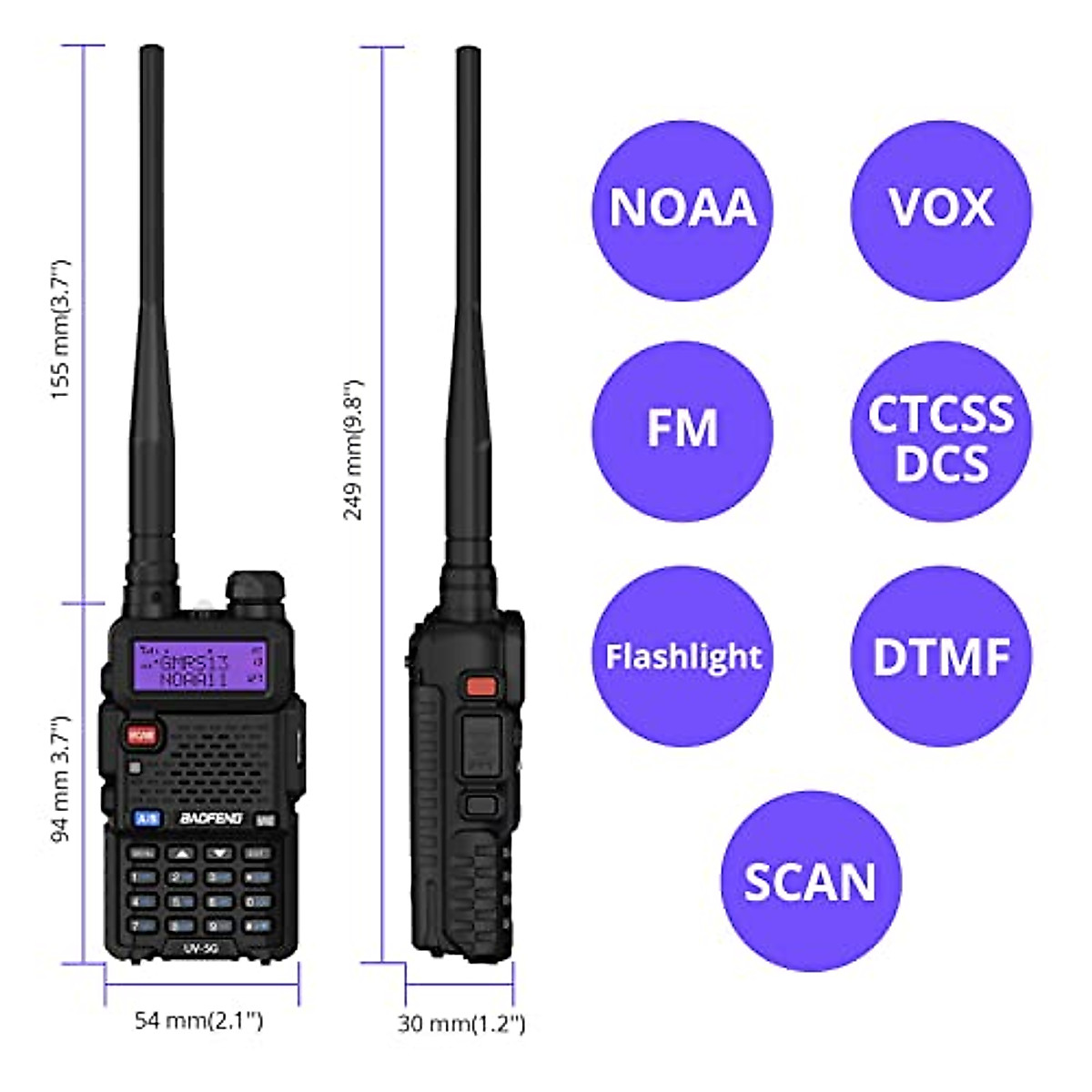 BAOFENG UV-5X (UV-5G) GMRS Radio, Long Range Walkie Talkies Rechargeable, Two Way Radio with NOAA Weather Receiver & Scan, GMRS Handheld Radio for Adults, Support Chirp, 1 Pair