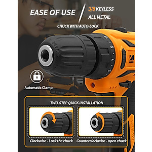 Power Drill Cordless,21V Electric Power Drill Set,18+1 Clutch & Variable Speed,3/8-Inch Keyless Chuck，40NM（355in-Lbs）Max Torque,with a Battery & Charger,and other Accessories