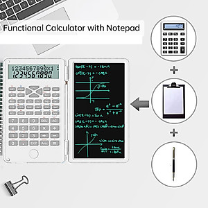 2 in 1 Scientific Calculator with Writing Tablet, Desktop Pocket LCD Science Calculator Notepad Professional Financial Calculator for Home School Office Business(White)