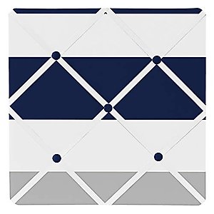 Navy Blue, Gray and White Fabric Memory/Memo Photo Bulletin Board for Stripe Collection
