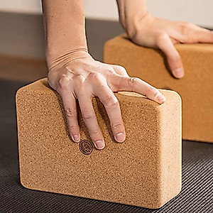 Cork Yoga Blocks - Yoga Blocks 2 Pack with Strap- 9x6x3 Inch Yoga Blocks Set of 2- Yoga Props and Accessories - Cork Blocks For Yoga
