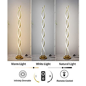 Aanyhoh LED Spiral Floor Lamp with Remote Control 30W Dimmable Modern Metal Twist Standing Pole Lamp 3 Color Temperatures Adjustable Corner Floor Lamp Tall Living Rooms, Bedroom and Offices