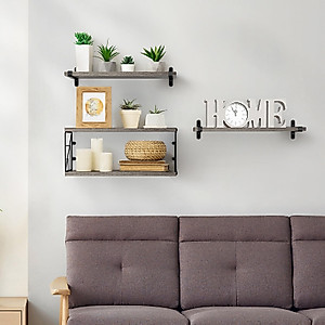 B4LIFE Floating Shelves Wall Mounted Bathroom Rustic Over Toilet Shelves with Toilet Paper Basket, Farmhouse Floating Shelf for Bedroom, Living Room, Kitchen, Wall Decoration