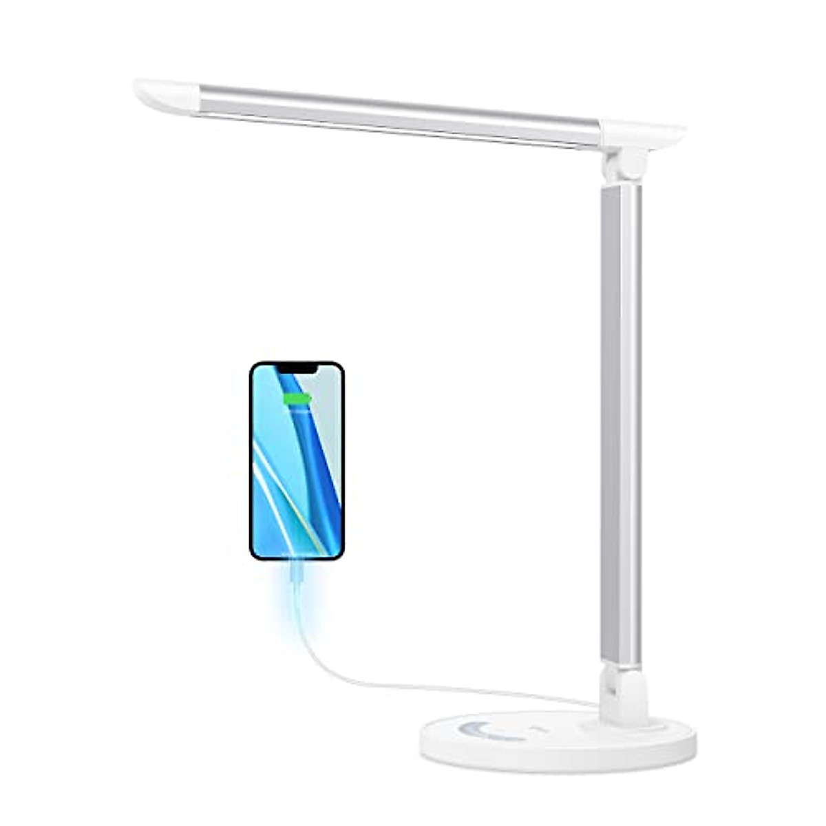 soysout LED Desk Lamp, Eye-Caring Table Lamp with USB Charging Port, 35 Lighting Modes, Touch/Memory Function, Dimmable Reading Lamp Task Lamp Desk Lamps for Home Office(White)