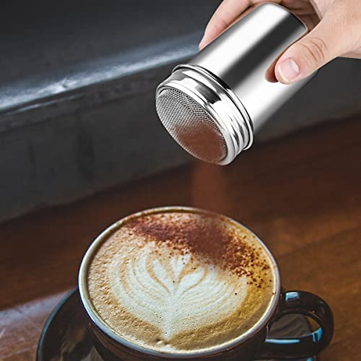 1Pcs Stainless Steel Powder Sugar Shaker Duster with Lid, Fine Mesh Shaker Powder Cans for baking soda Cocoa Cornstarch Coffee Flour ect