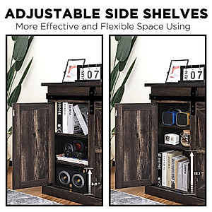 TURBRO Fireside FS58 TV Stand, Supports TVs up to 65", with Farmhouse Style Sliding Barn Door, Entertainment Center and Adjustable Shelves for Living Room Storage, Espresso (TV Stand Only)