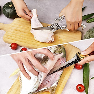 Poultry Knife and Kitchen Shears Heavy Duty, Multipurpose Poultry Shears High Carbon Stainless Steel Fillet Knife Meat Cleaver Forged Chef Knives for Meat, Fish, Deboning, Vegetables