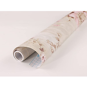 Self Adhesive Vinyl Pink Peony Floral Contact Paper with Wallpaper Smoothing Tool Kit - Decorative Floral Shelf Liner Cabinets Dresser Drawer Furniture Walls Crafts Decor Sticker 17.7"X117"