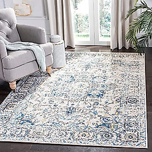 SAFAVIEH Madison Collection 5'3" Round Teal / Ivory MAD603J Oriental Snowflake Medallion Distressed Non-Shedding Dining Room Entryway Foyer Living Room Bedroom Area Rug