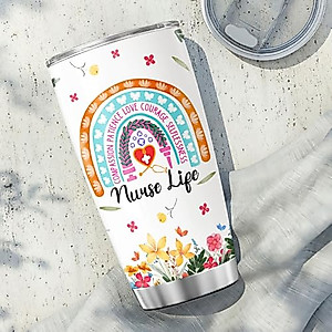 JENOIS Cups Nursing Week For Tumblers School Nurses Women Coffee, Nurse Life Motivational, Tumbler 20 Oz With Lid And Straw, Nurse Gifts