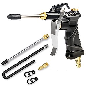 Industrial Air Blow Gun with Brass Adjustable Air Flow Nozzle, Steel Air Flow Extension, and Blow Hose, Pneumatic Air Compressor Accessories Tool Dust Cleaning Air Nozzle Blow Gun (Black)