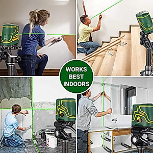 Laser Level Self Leveling - TECCPO 150ft Cross Line Laser Green with USB Charge, 3 Modules with 2 Laser Heads, Outdoor Pulse Mode, Magnetic Support, 360°Rotating, IP54 - TDLS09P