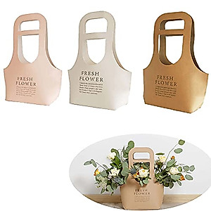Setaria Viridis Flower Paper Gift Paper Bags party bags Florist Bouquet Flower Ikebana Holder Basket Small Gift Crafts Table Decor Party Gift Box Wedding Favors 3 Pack (pink white Kraft paper color)