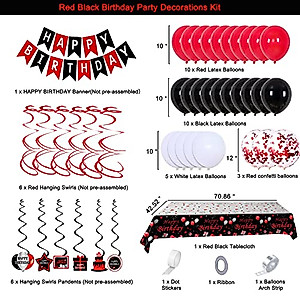 Red and Black Party Decorations, Birthday Decorations for Boys Girls Red Bady Party Supplies for Men Women BirthdayTablecloth Hanging Swirls Decor for 13th 15th 16th 18th 21st