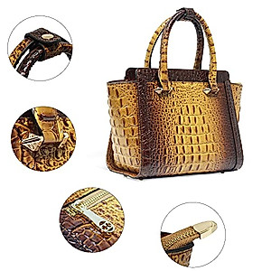 Chinllo Classy Crocodile Pattern Top-Handle Bag Roomy Satchel Shoulder Bag With Detachable Long Strap (Brown)