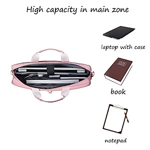 MOSISO Laptop Shoulder Bag Compatible with MacBook Pro 16 2023-2019 M2 A2780 M1 A2485 A2141,15-15.6 inch Notebook,Double Layer Messenger Bag with Horizontal Pocket&Adjustable Depth at Bottom&Belt,Pink