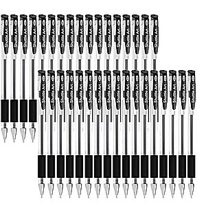 Shuttle Art Black Gel Pens, 50 Pack Fine Point Black Ink Pens Bulk, 0.5mm Rollerball Gel Ink Pens Smooth Writing with Comfortable Grip for Office, School and Home