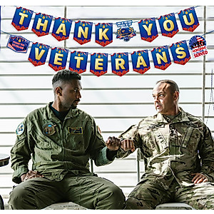 YEIRFYY Thank You Veterans Paper Banner and Pennant Banner Veterans Day Thank You for Your Service Bunting Banner Veterans Day Honoring All Who Served America Patriotic Party Decorations