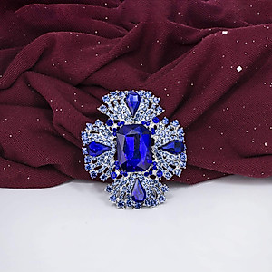 YOQUCOL Vintage Blue Austrian Crystal Rhinestone Brooch Pin Elegant Jewelry For Women