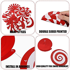 DIYDEC 60pcs Christmas Candy Hanging Swirl Decoration Xmas Candy Ceiling Hanging Streamers Christmas Red White Peppermint Candy Cutouts Ornaments for Christmas Holiday Party Classroom Home Decor
