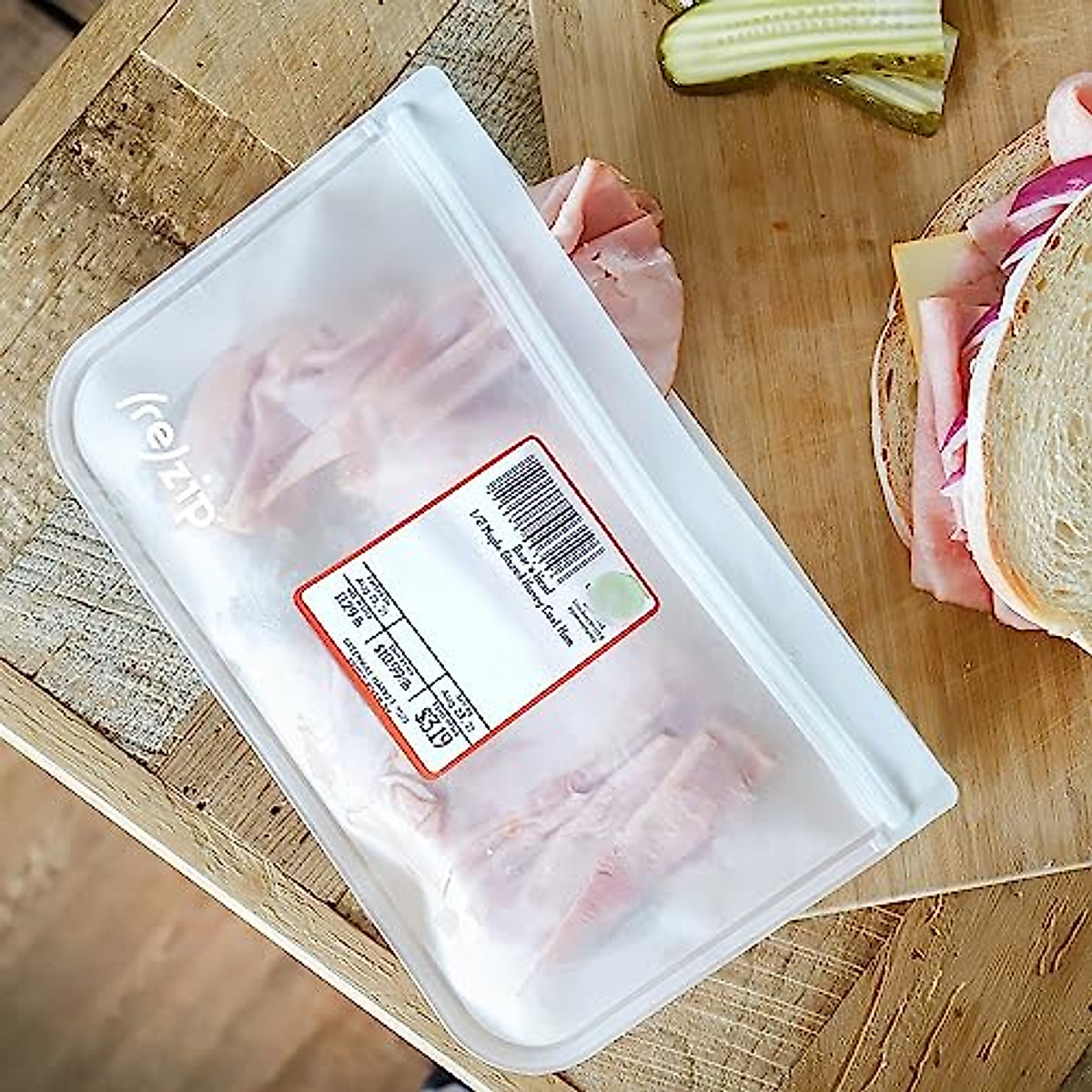 rezip 1/2 Gallon Flat Reusable Deli Bags | BPA-Free, Food Grade, Leakproof, Freezer and Dishwasher Safe | Holds 8 Cups / 64 Ounces | 4-Pack (Clear)