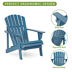 Oversized Outdoor Wooden Adirondack Chair with Pre-Assembled BackRest & SeatBoard, Patio Chair for Garden Lawn Backyard Deck Pool Beach Firepit