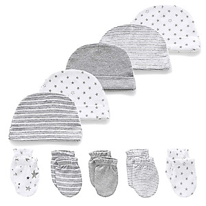 Kiddiezoom Baby Boys' 10-Piece Cap and Mitten Bundle Baby Hats and Mittens Baby Gloves
