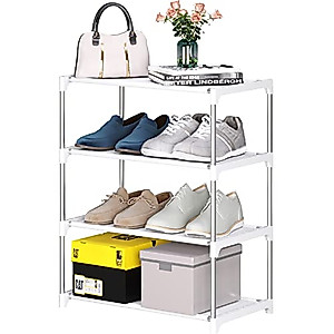 SHELAKET Stackable Small Shoe Rack，Upgrade 4-Tier Kids Shoe Shelf Storage Organizer for Entryway, Hallway and Closet (White)