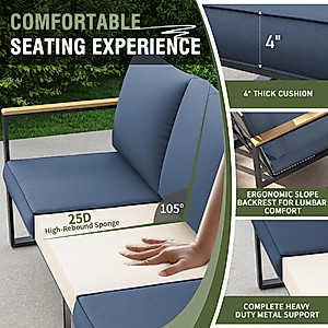 HLNPTN 4 Pieces Outdoor Patio Furniture Set, Modern Outdoor Furniture Sectional Sofa 5 Seat Deep Seating Group, Metal Patio Conversation Sets with Table, Thick & Washable Cushions, Blue